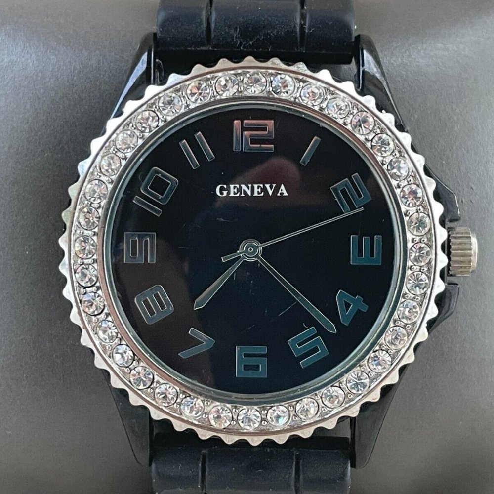 Geneva Women Wristwatch Crystals Accent Black Rubber … - Gem